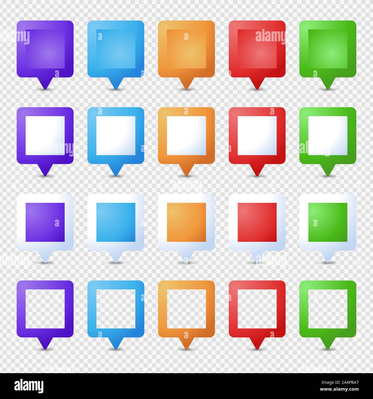 Square Location pins set. Marker 3D. Map pointer pin vector set isolated. Web location point ...