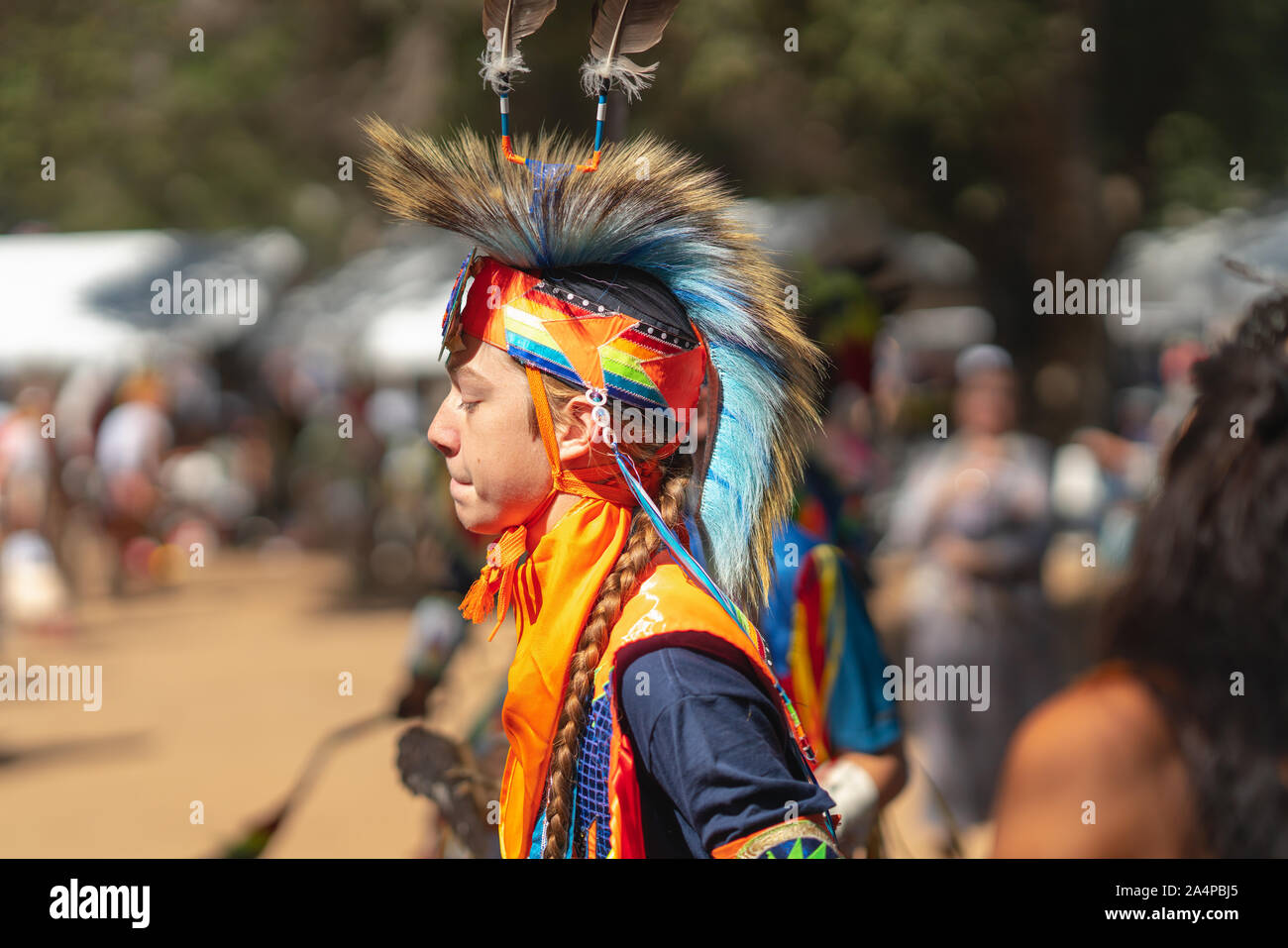 Pow Wow in Santa Barbara County, Grand Entry. Portrait of Native ...