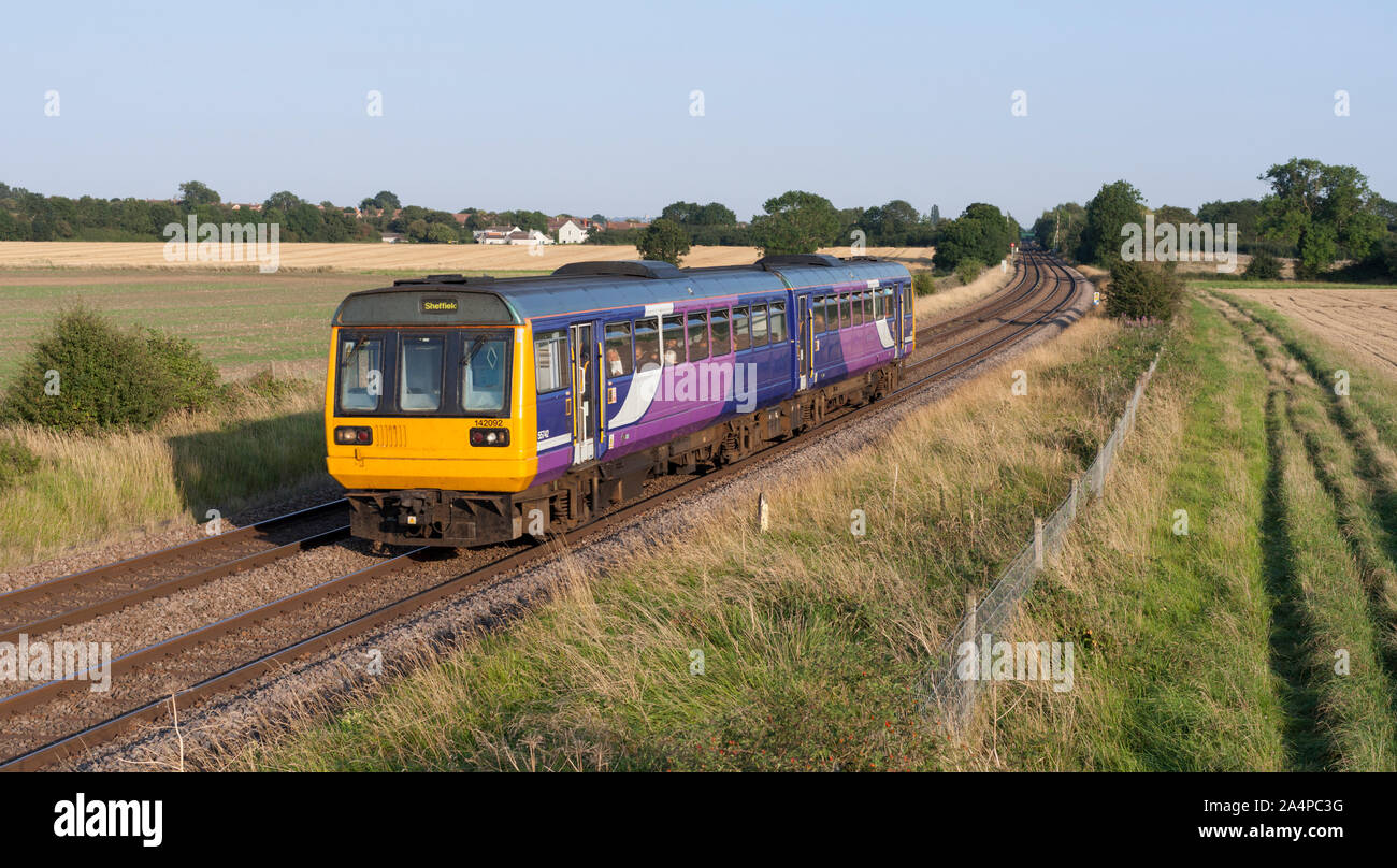 Arriva Northern Rail class 142 pacer train passing Saxilby, Lincs with ...