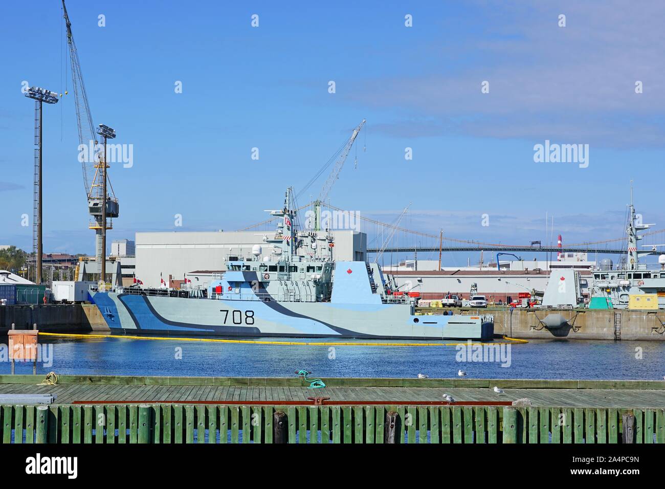 HALIFAX, NOVA SCOTIA -7 OCT 2019- View of a Canadian navy ship at the ...