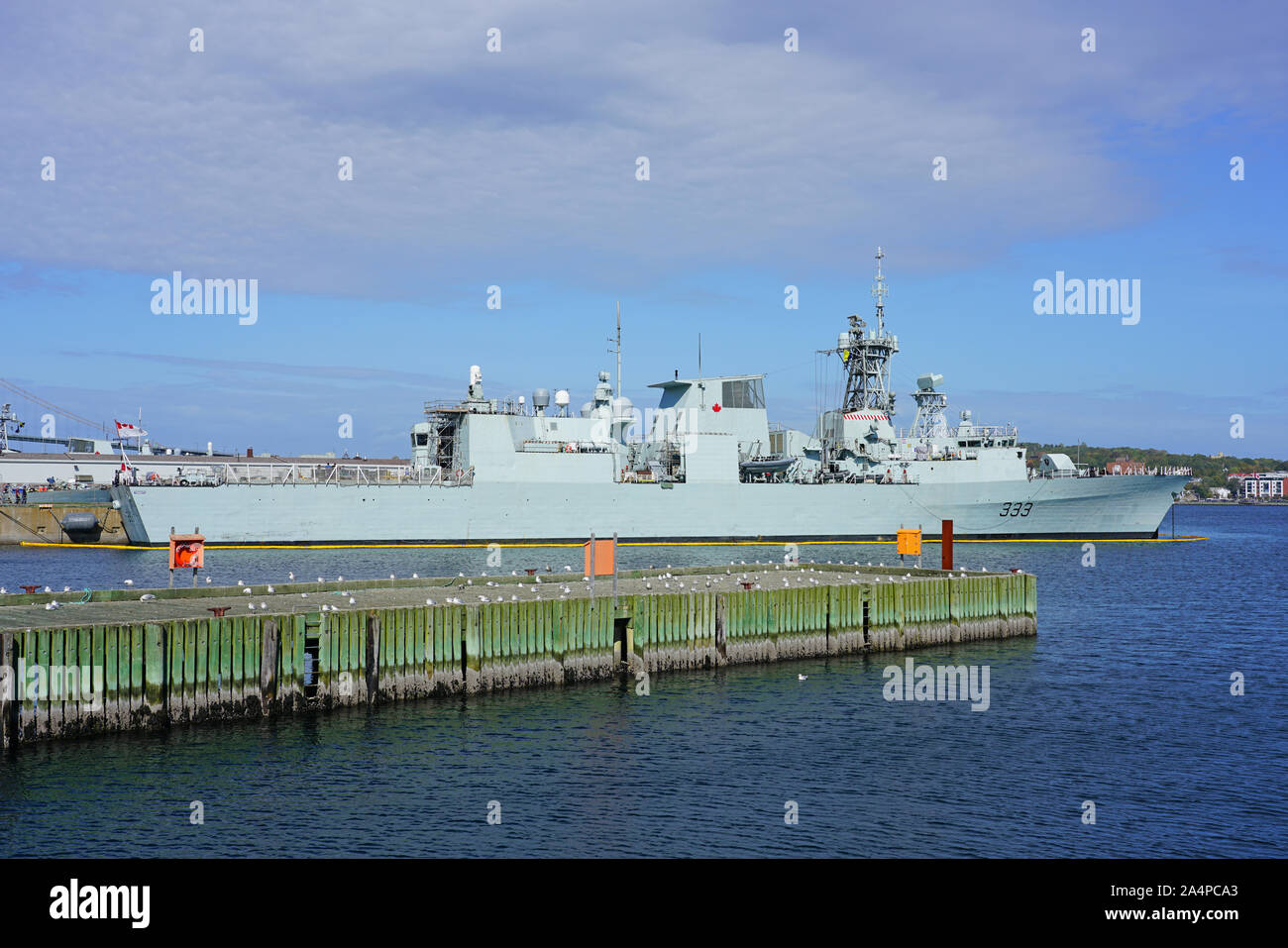 HALIFAX, NOVA SCOTIA -7 OCT 2019- View of a Canadian navy ship at the ...