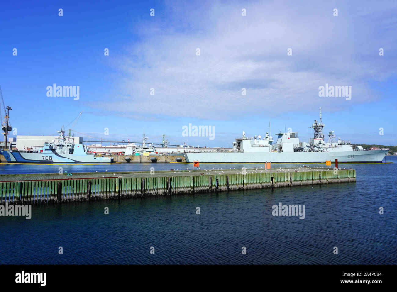HALIFAX, NOVA SCOTIA -7 OCT 2019- View of a Canadian navy ship at the ...