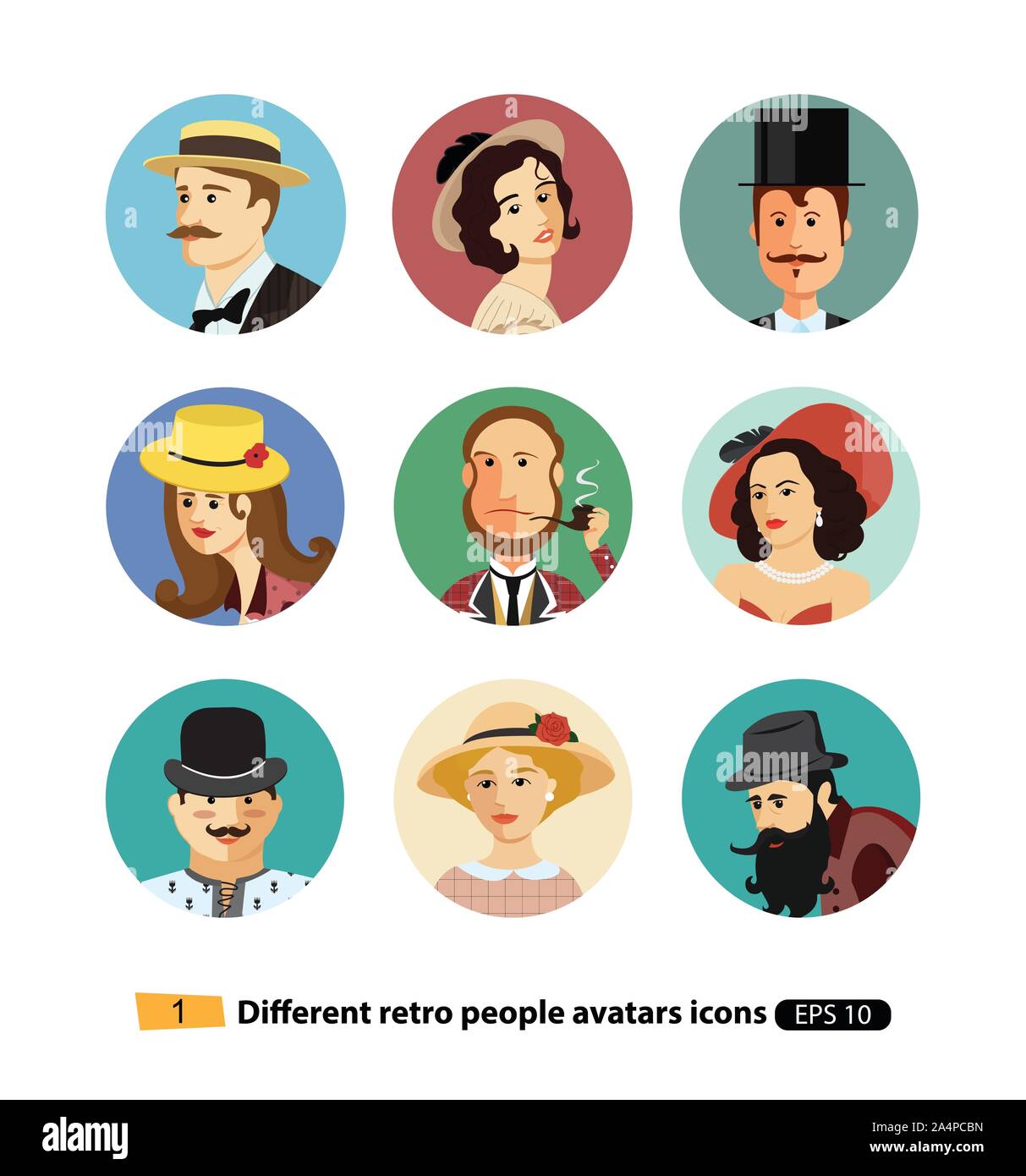 Avatars Retro people vector cartoon isolated eps 10 Stock Vector Image ...