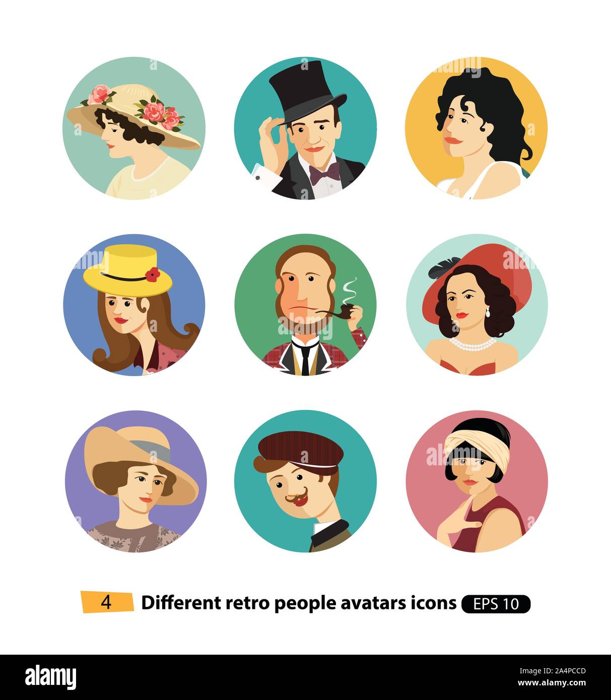Retro Avatars Men Women vector set isolated on white eps 10 Stock ...