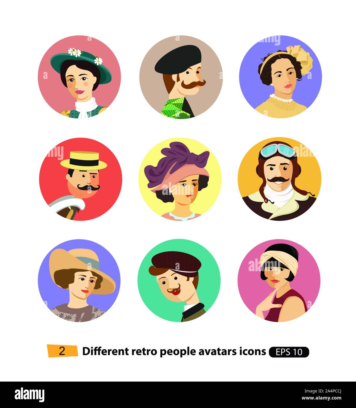 Retro Character avatars vactor cartoon flat isolated on white eps 10 ...