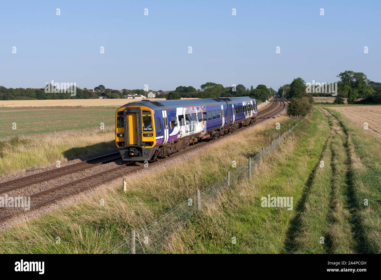 Arriva Northern rail class 158 sprinter train passing Saxilby, Lincs ...