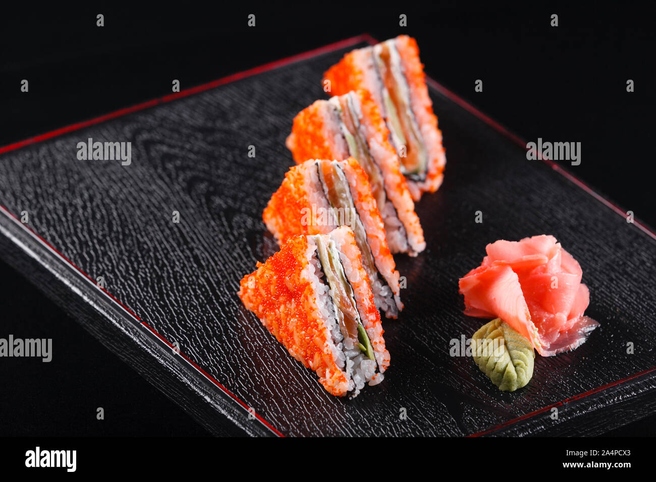 Triangular pieces. Japanese food, tasty of meal for lunch. Seafood ...