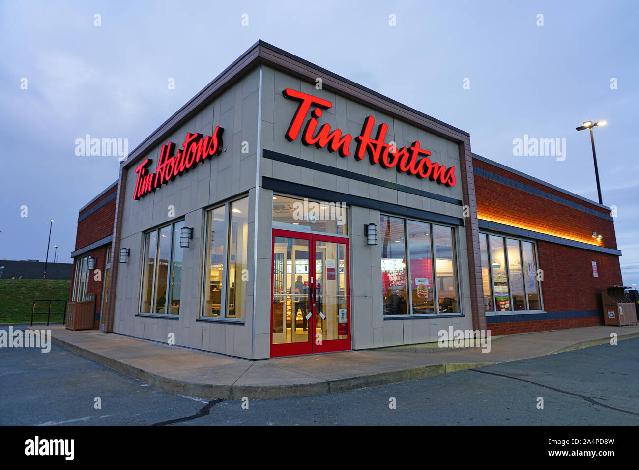 HALIFAX, NOVA SCOTIA -7 OCT 2019- View of a Tim Hortons fast food ...