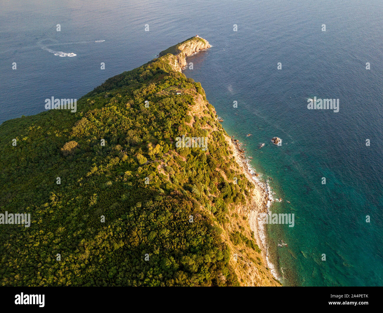 Aerial view of Sveti Nikola, Budva island, Montenegro. Jagged coasts ...