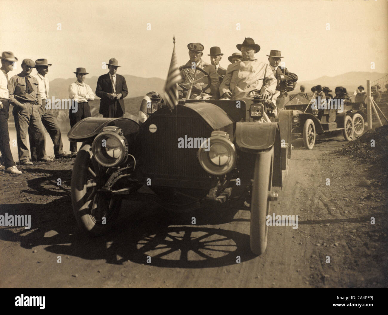 Theodore Roosevelt, seated in Open Automobile while Visiting Roosevelt ...