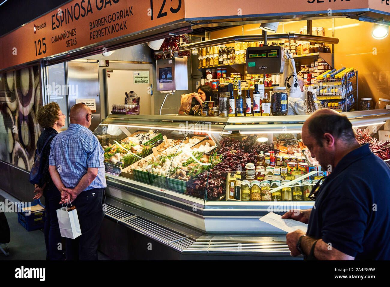 A market stall specialising in mushrooms, in the Basque country of ...