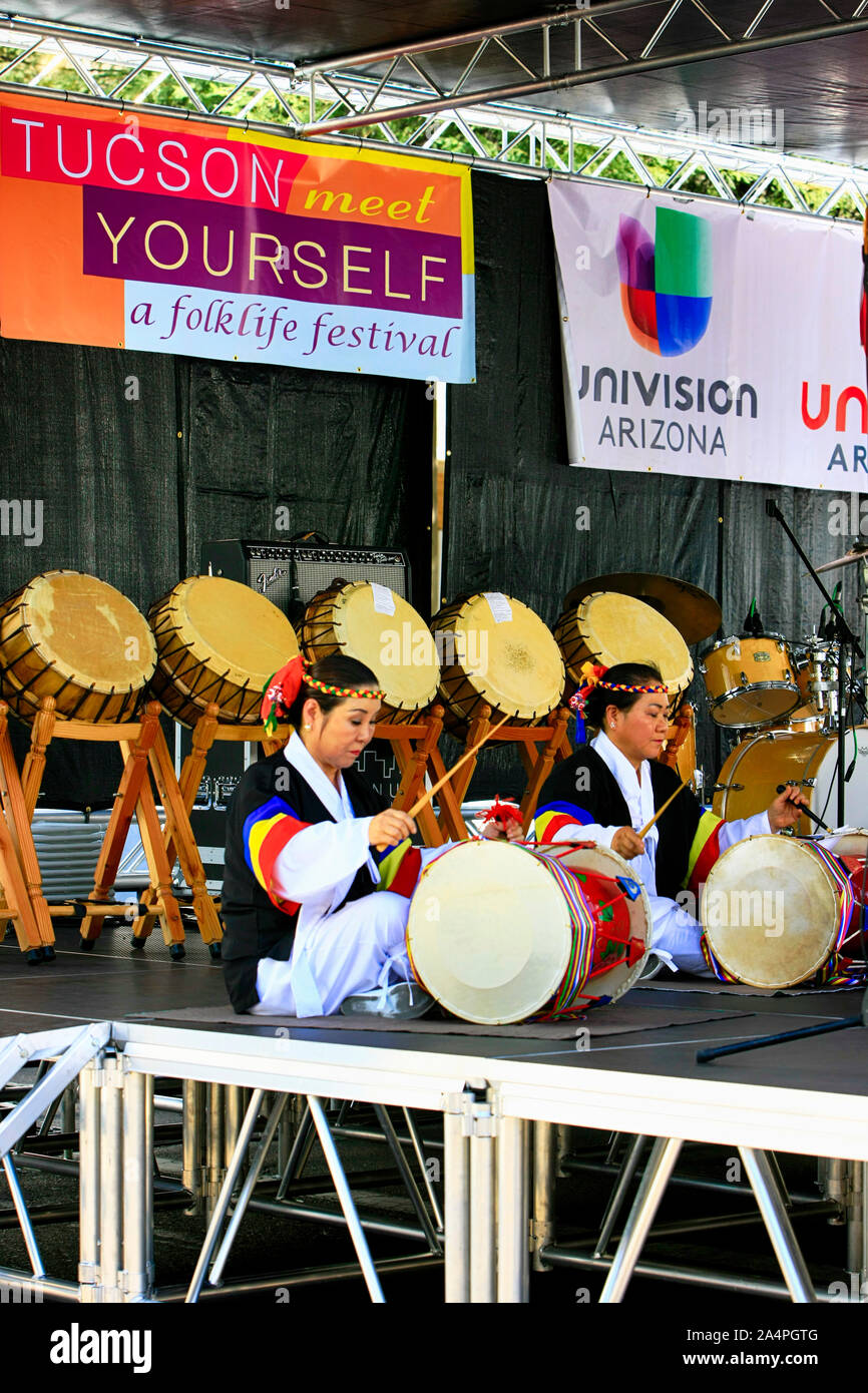 Korean drummers at the Tucson Meet Yourself Folk Festival in Arizona ...