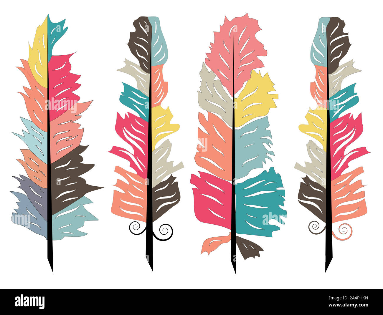 Tribal feathers in Boho style, set against a white background Stock ...