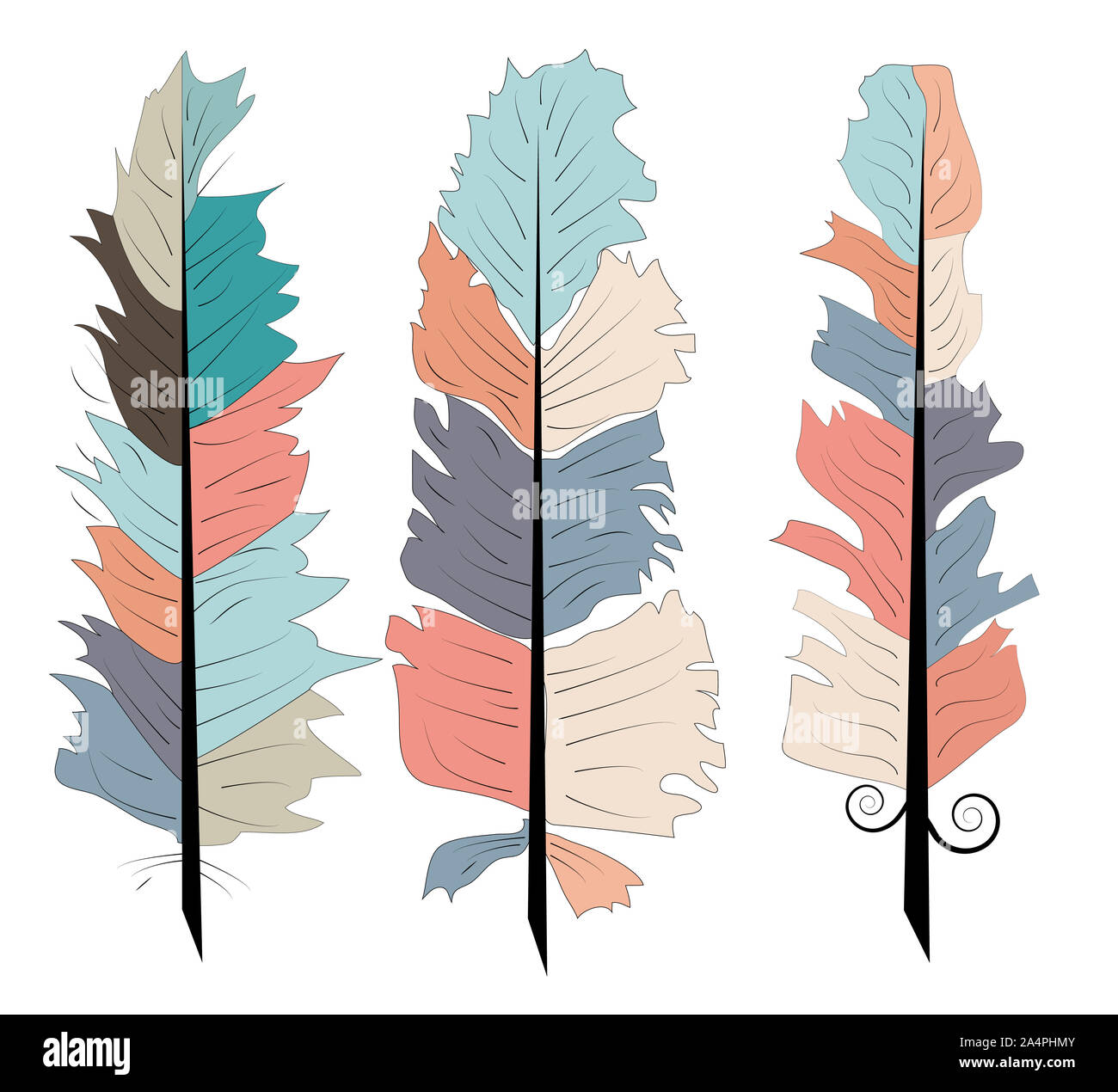 Native american indian feathers. Set of hand drawn rustic decorative ...