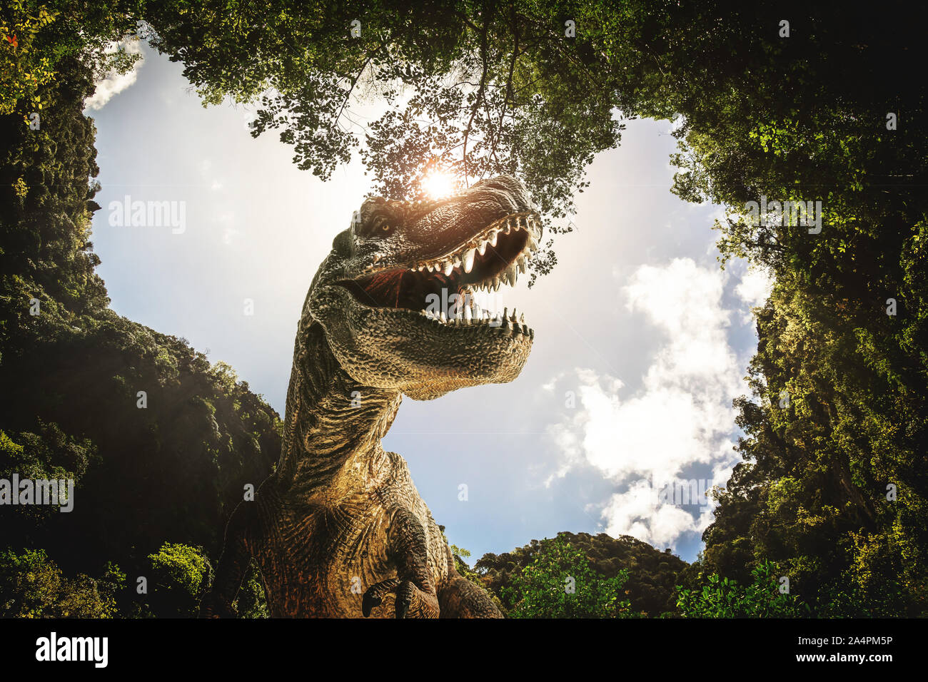 dinosaur , T-rex with tree branches against on the nature Stock Photo ...