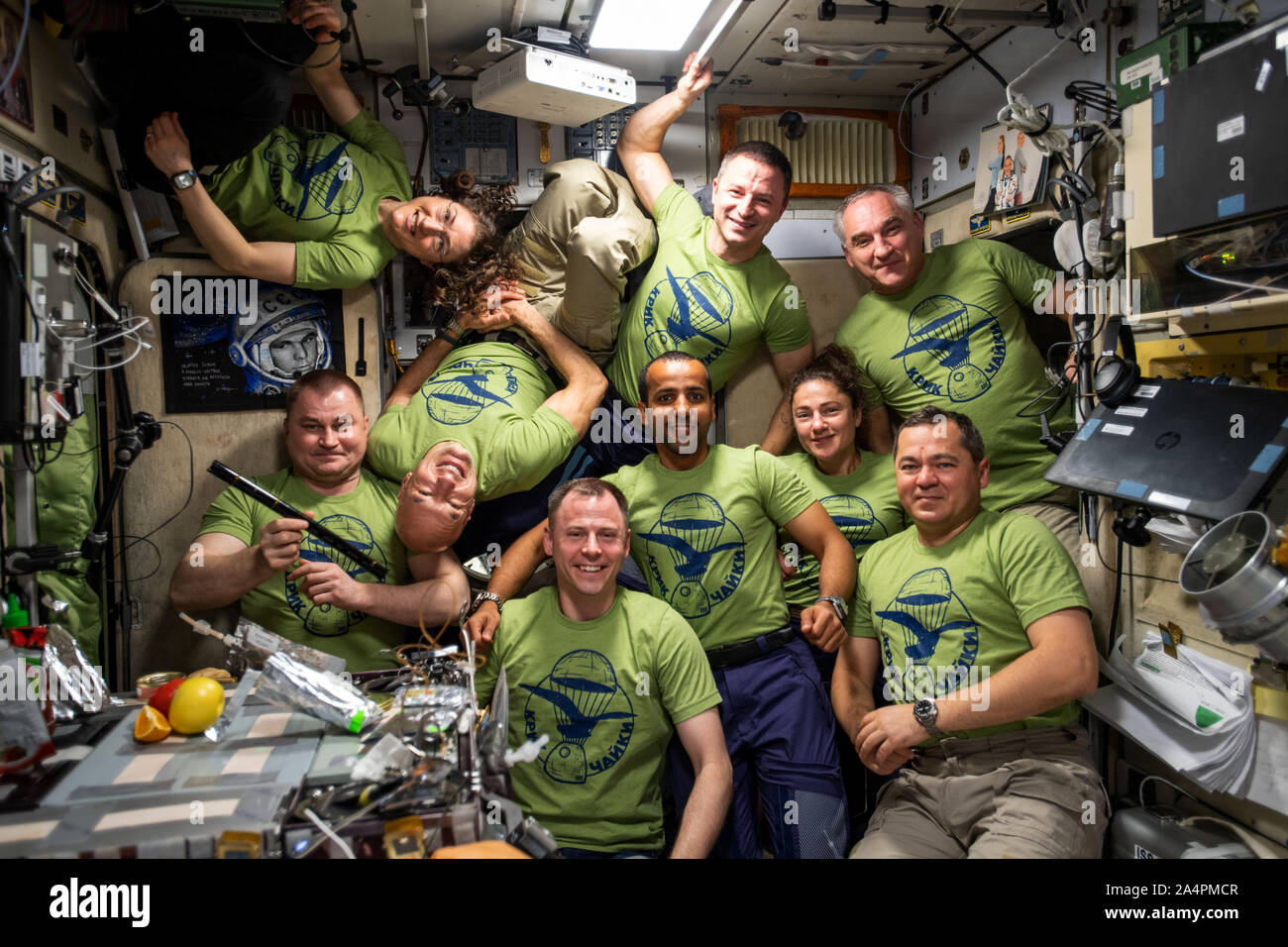 International Space Station crew inside Zvezda service module ...