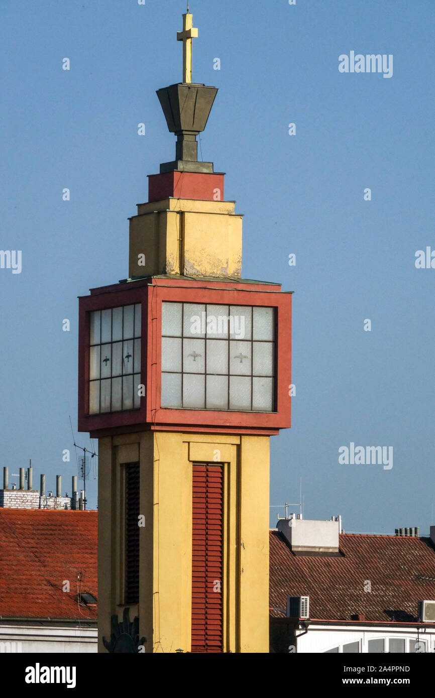 Husuv sbor church tower 1930, Vrsovice Prague Czech Republic Stock ...