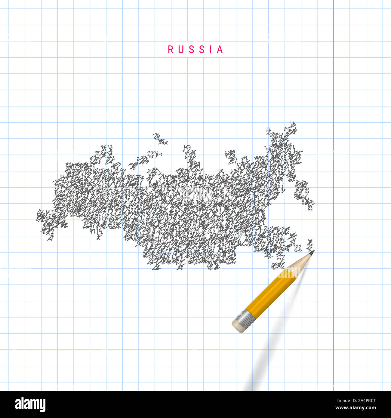 Russia sketch scribble map drawn on checkered school notebook paper ...