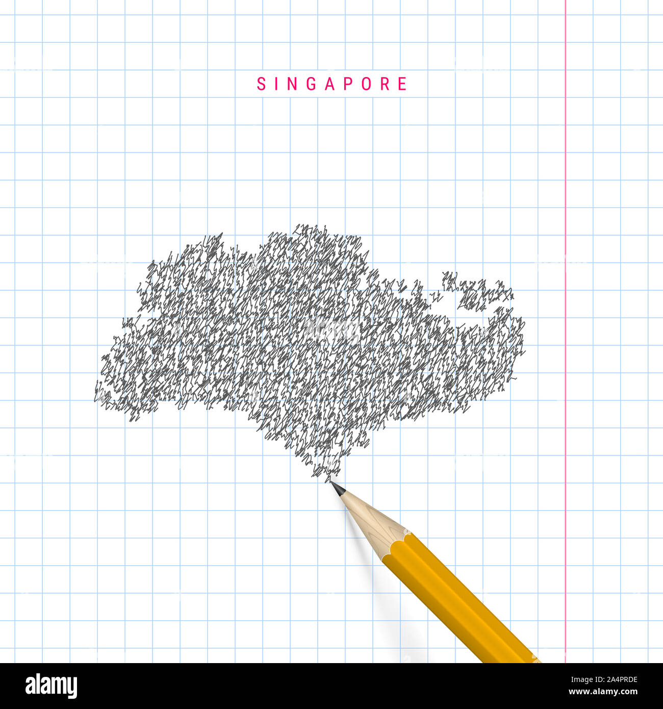 Singapore sketch scribble map drawn on checkered school notebook paper ...