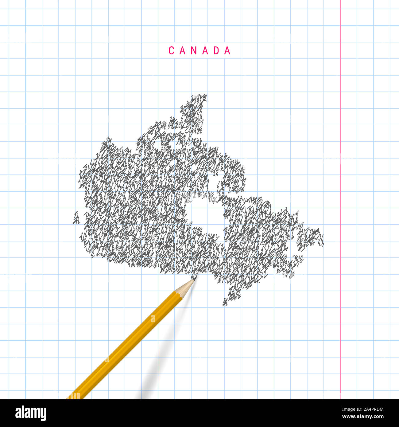Canada sketch scribble map drawn on checkered school notebook paper ...