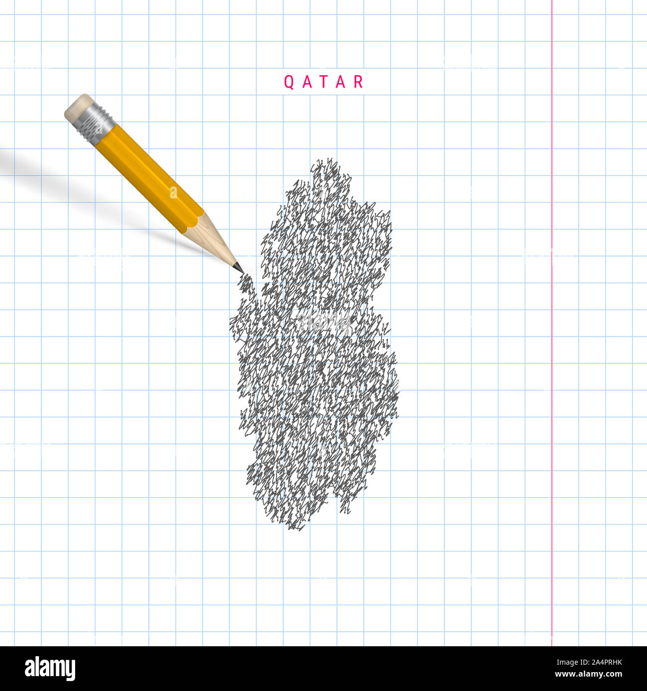 Qatar sketch scribble map drawn on checkered school notebook paper ...
