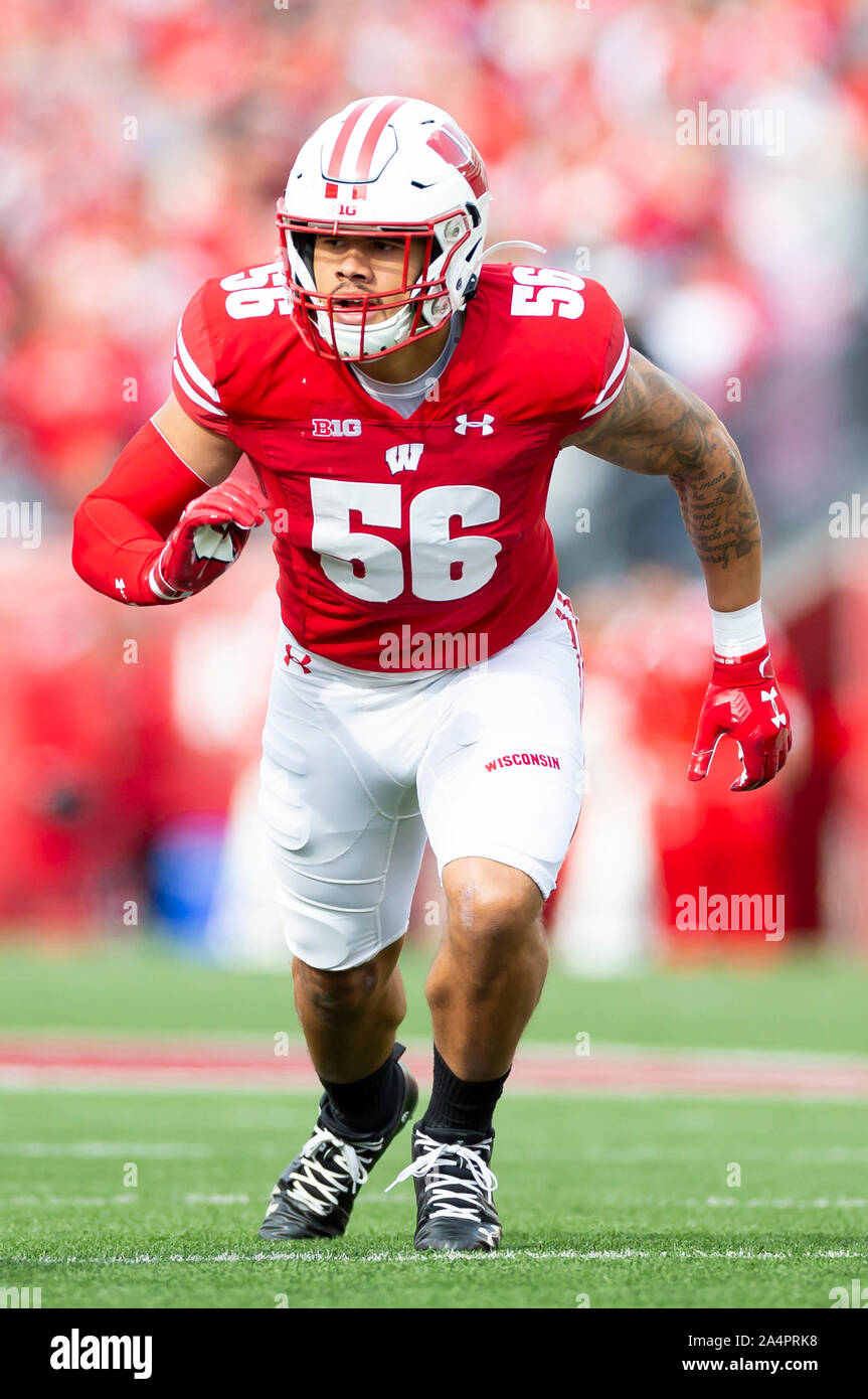 Madison, WI, USA. 12th Oct, 2019. Wisconsin Badgers linebacker Zack ...