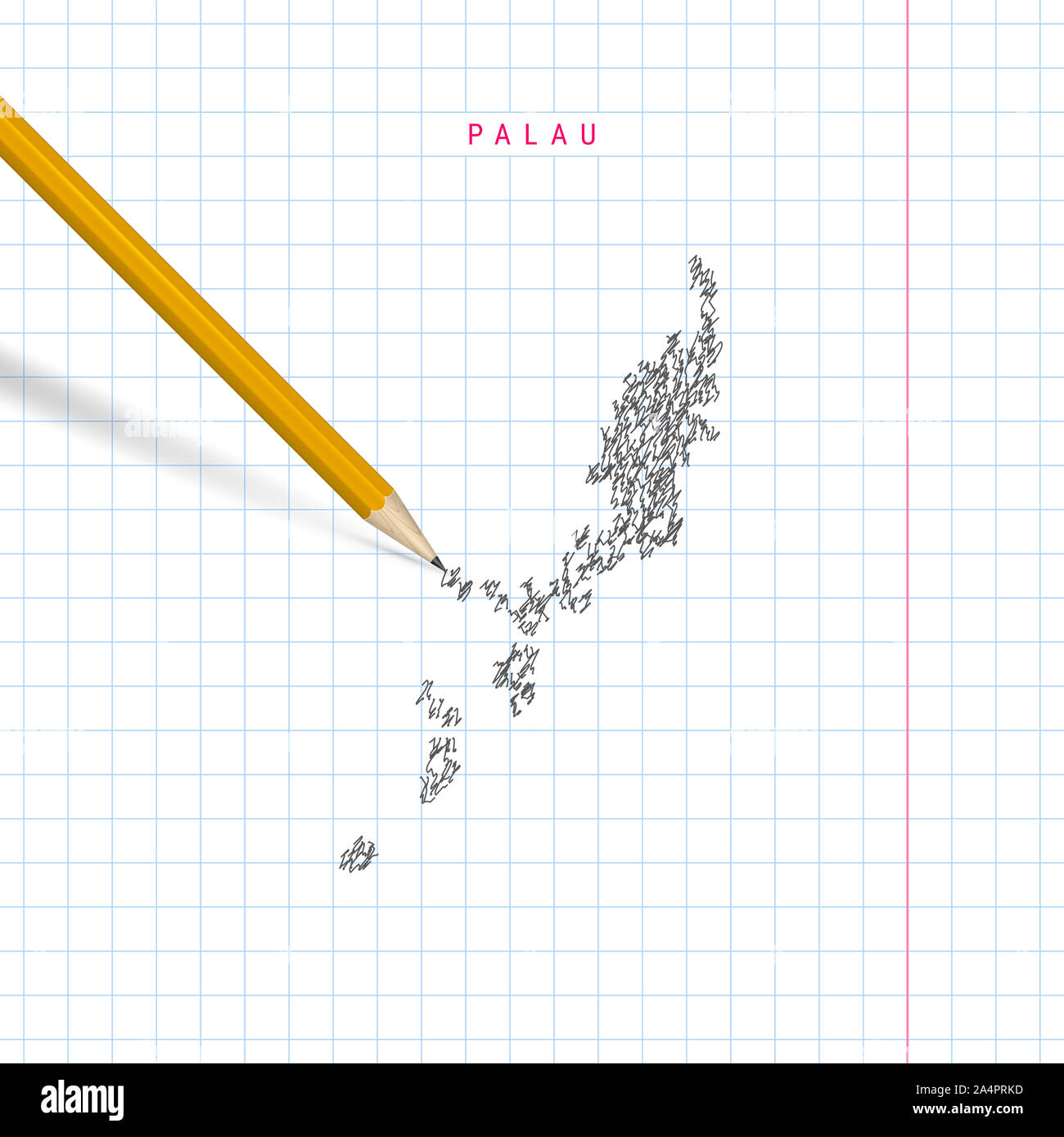 Palau sketch scribble map drawn on checkered school notebook paper ...
