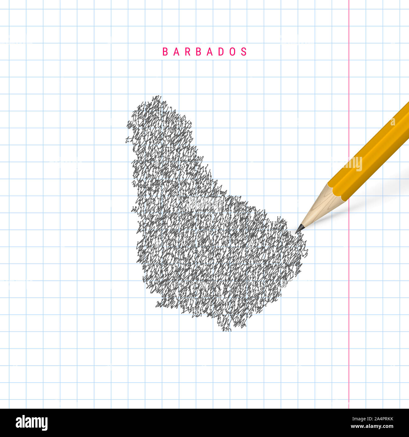 Barbados sketch scribble map drawn on checkered school notebook paper ...
