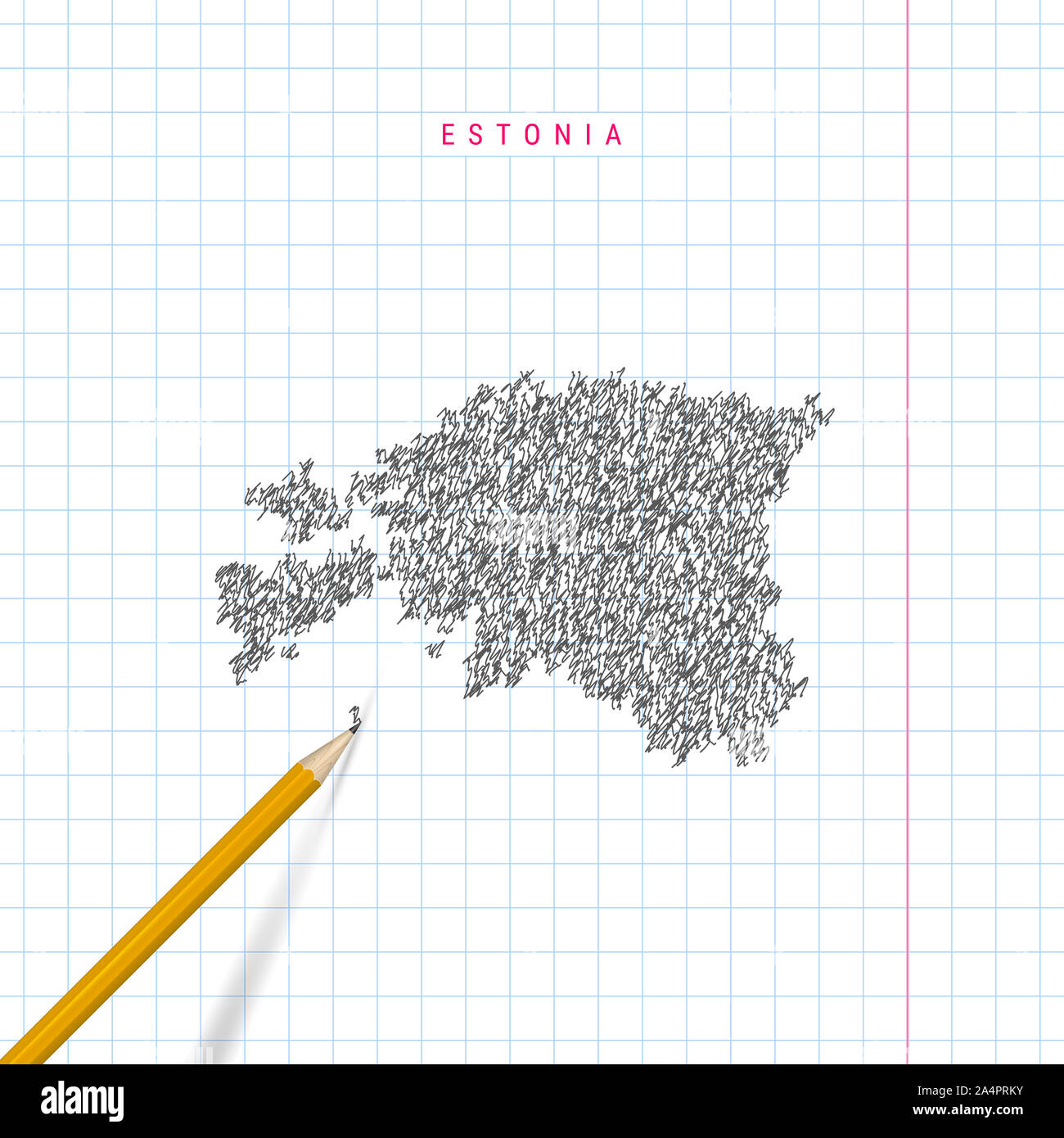 Estonia sketch scribble map drawn on checkered school notebook paper ...