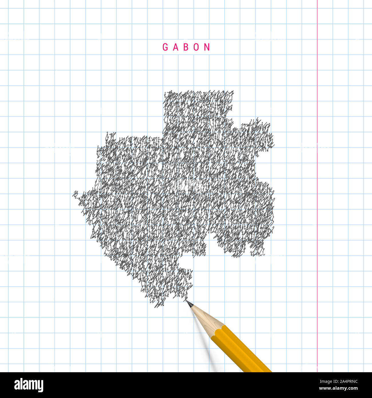 Gabon sketch scribble map drawn on checkered school notebook paper ...
