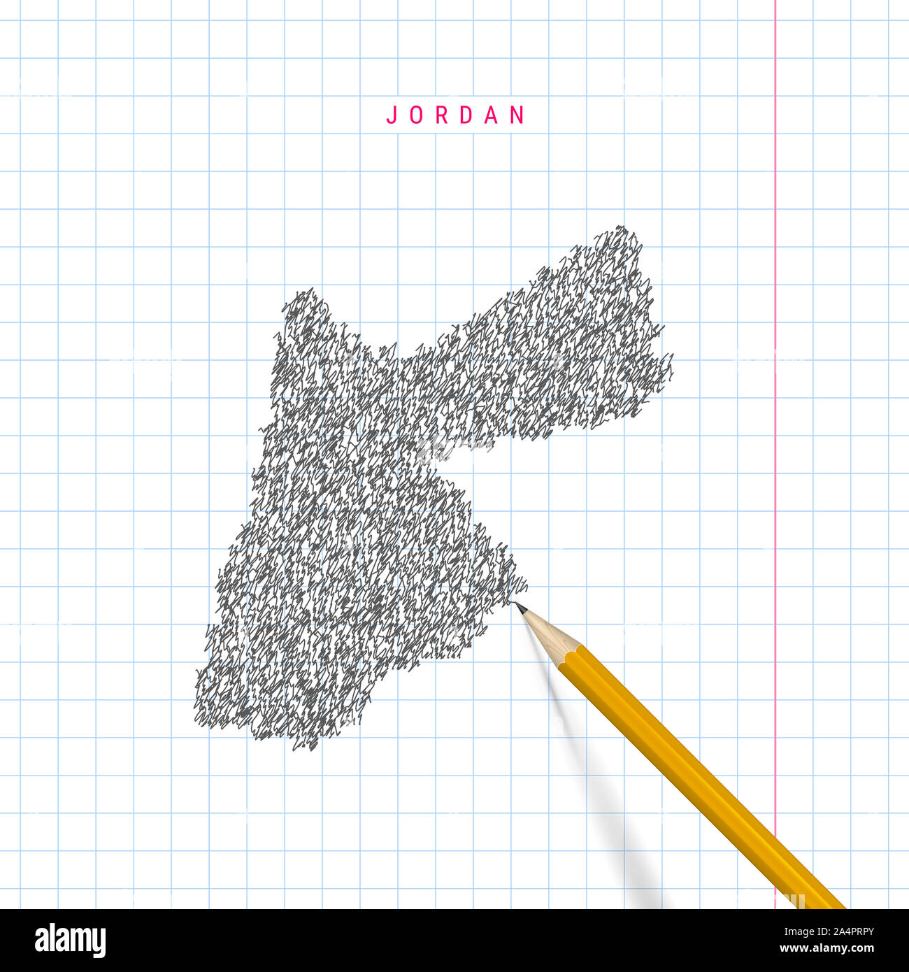 Jordan sketch scribble map drawn on checkered school notebook paper ...