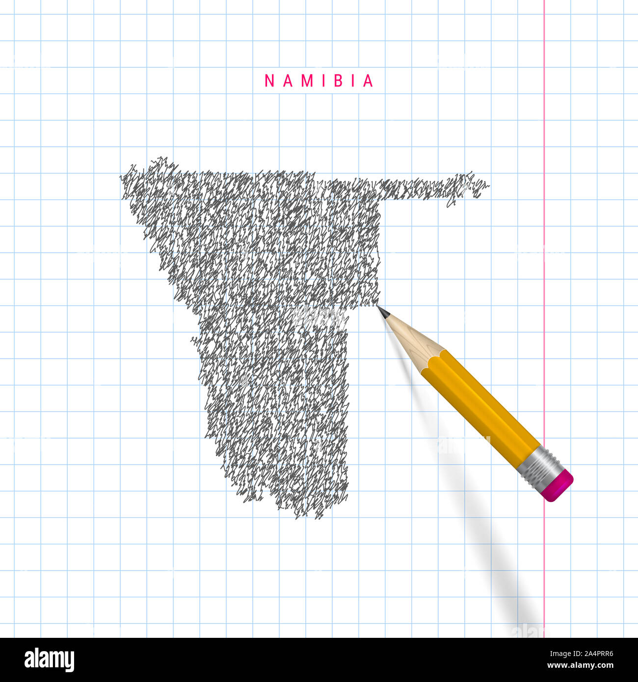 Namibia sketch scribble map drawn on checkered school notebook paper ...