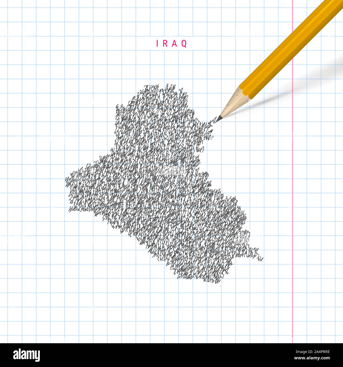 Iraq sketch scribble map drawn on checkered school notebook paper ...