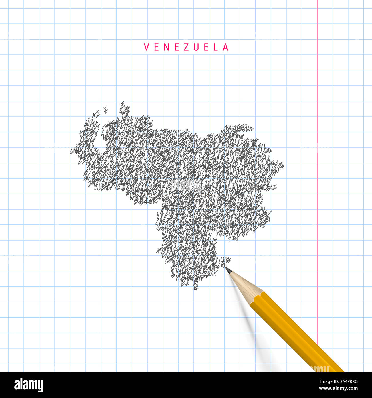 Venezuela sketch scribble map drawn on checkered school notebook paper ...