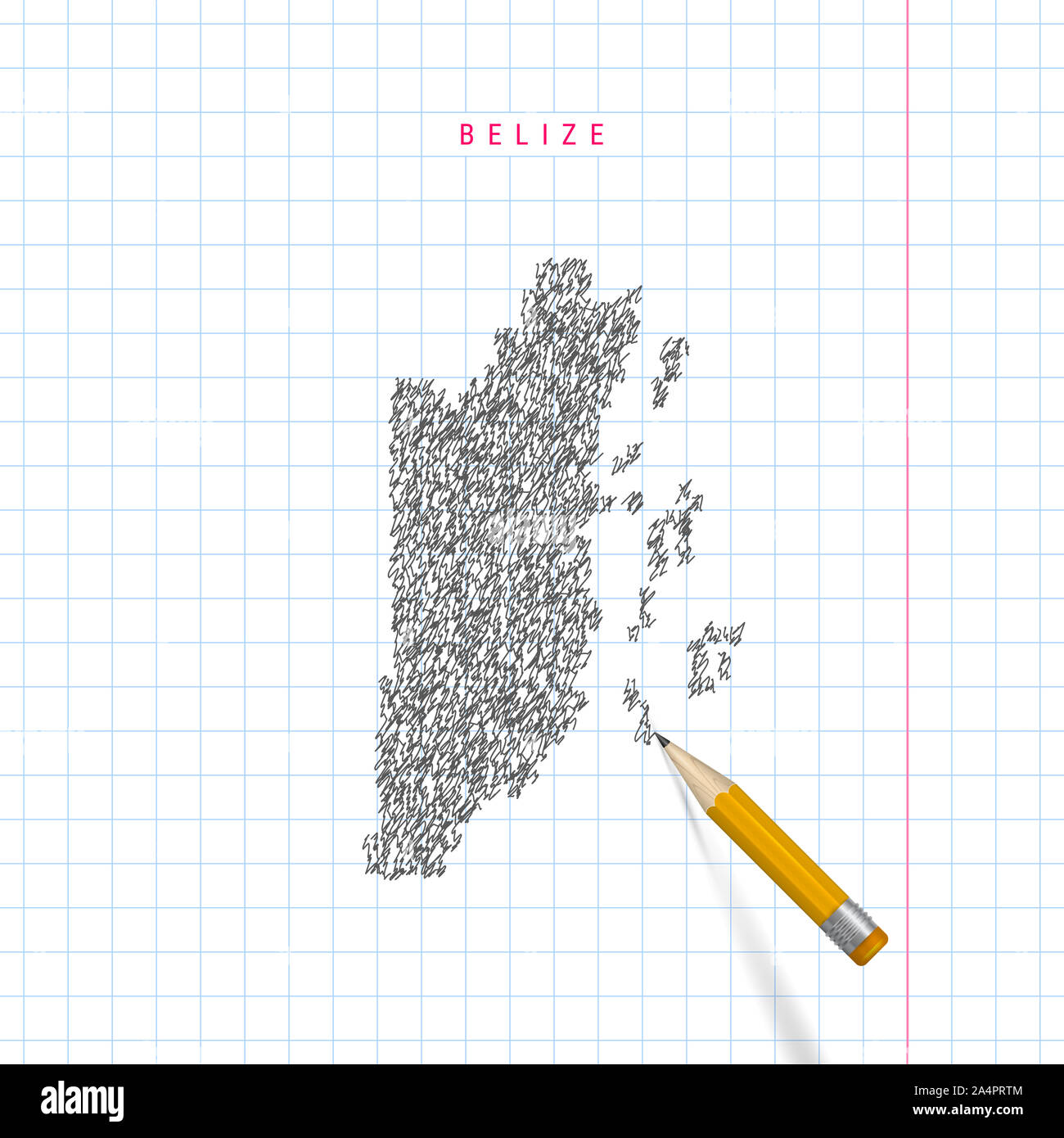 Belize sketch scribble map drawn on checkered school notebook paper ... Belize sketch scribble map drawn on checkered school notebook paper ...