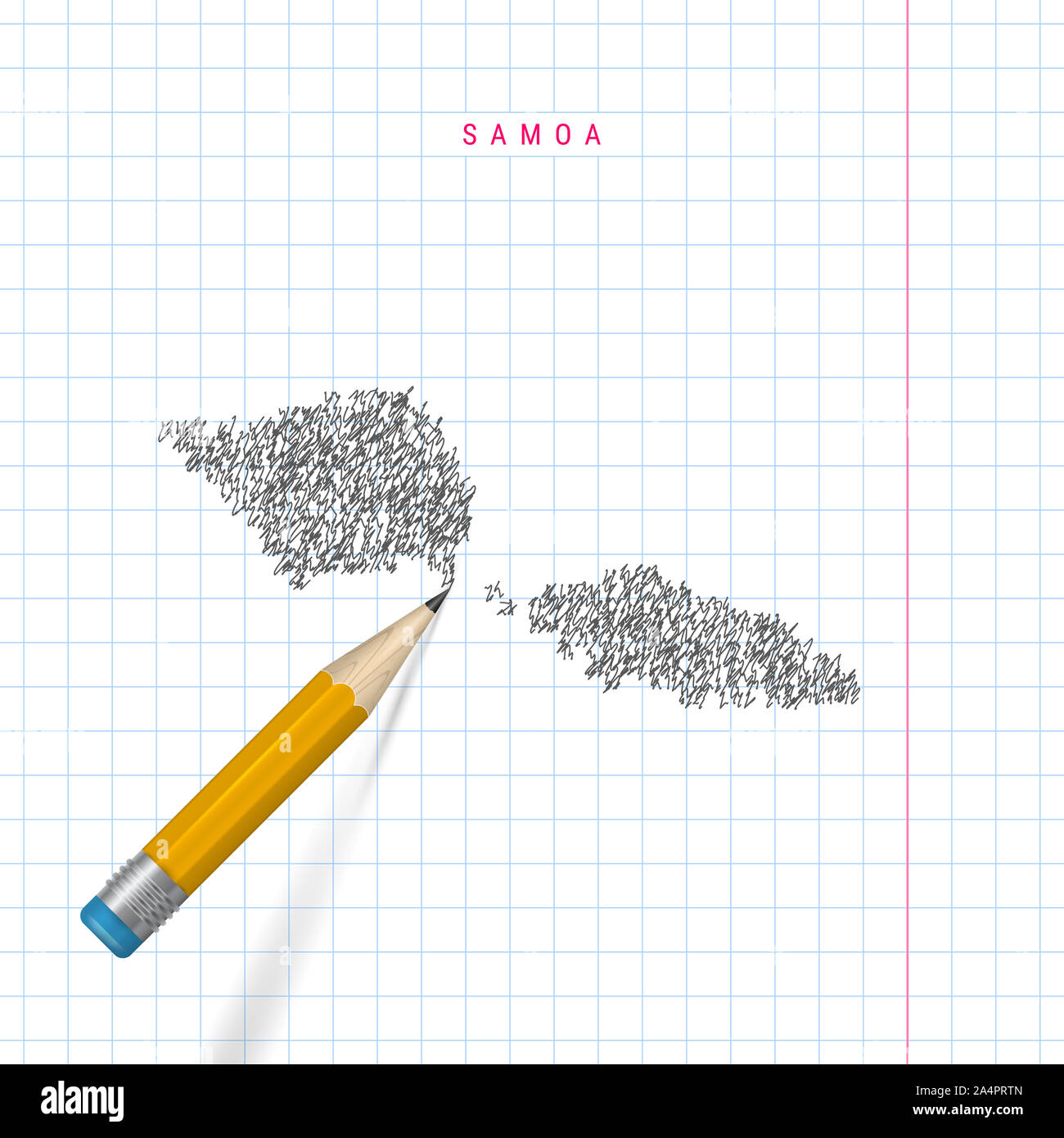 Samoa sketch scribble map drawn on checkered school notebook paper ...