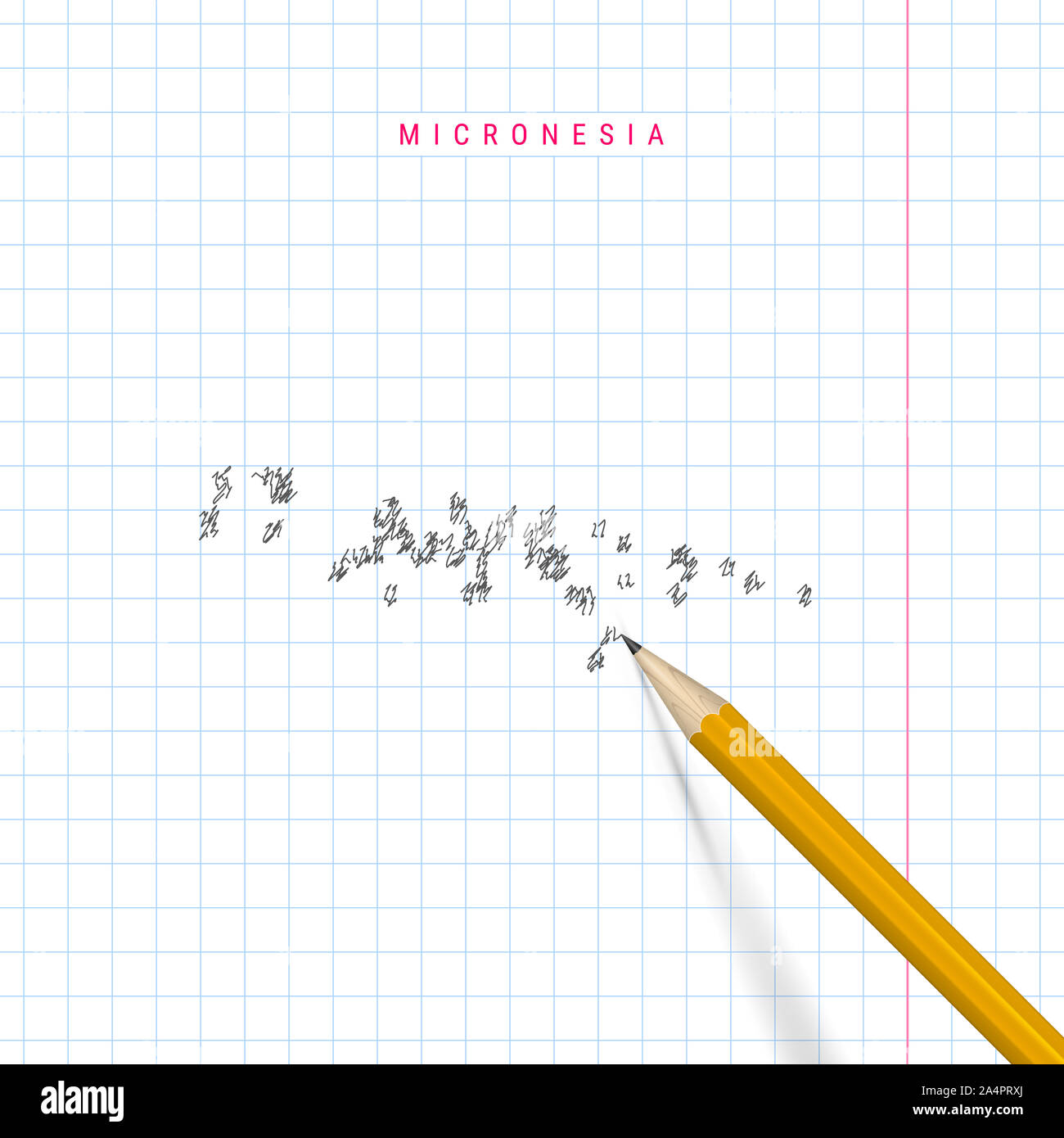 Micronesia sketch scribble map drawn on checkered school notebook paper ...