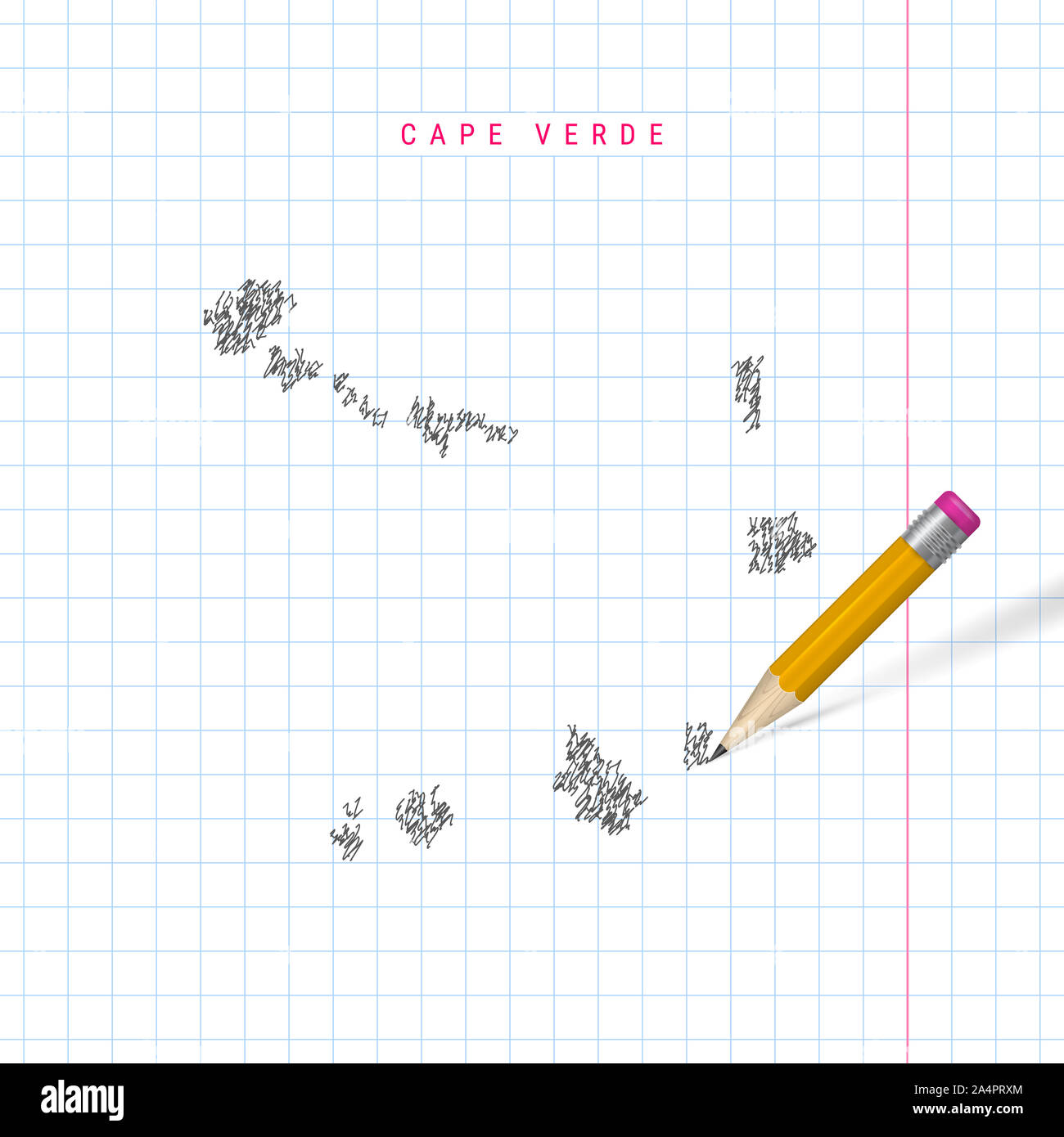 Cape Verde sketch scribble map drawn on checkered school notebook paper ...