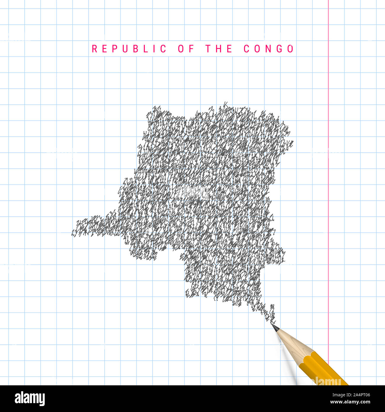 Republic of the Congo sketch scribble map drawn on checkered school ...