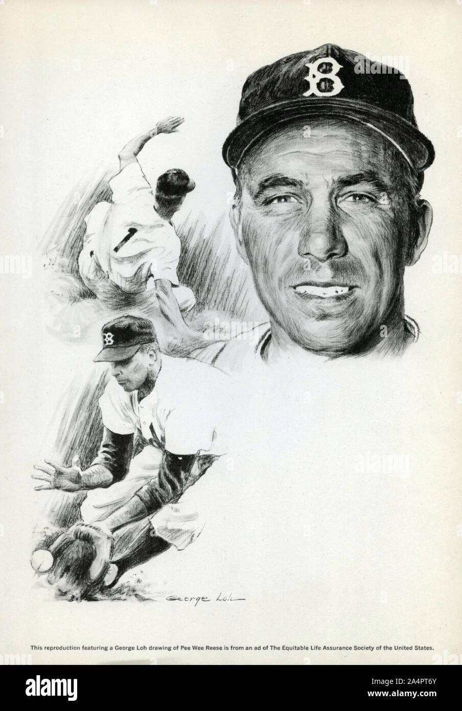 Ink drawing of Hall of Fame player and Brooklyn Dodger great Pee Wee ...