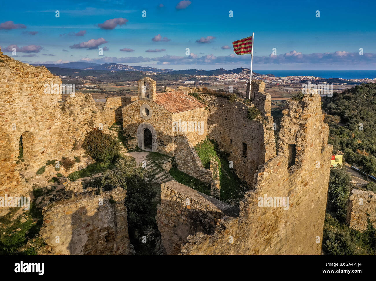 View of Palafolls castle medieval ruined stronghold between Girona and ...