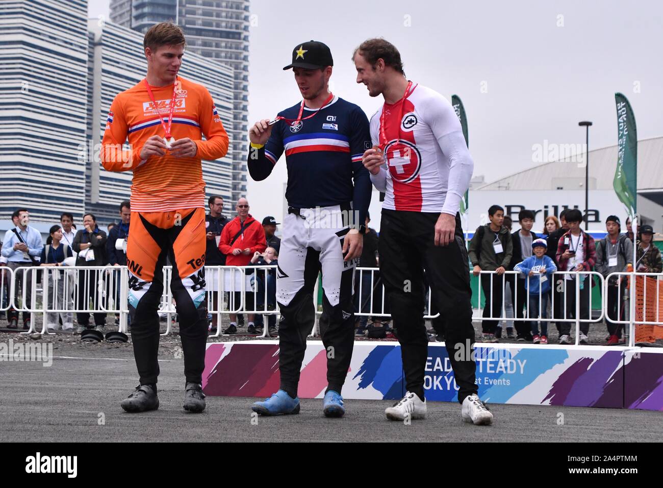 (L-R) Niek Kimmann (NED), Romain Mahieu (FRA), David Graf (SUI), BMX ... (L-R) Niek Kimmann (NED), Romain Mahieu (FRA), David Graf (SUI), BMX ...