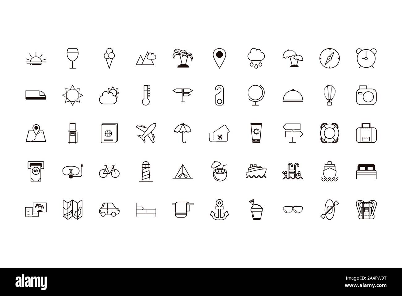 Travel icon set design, trip airport vacation tourism journey holiday ...