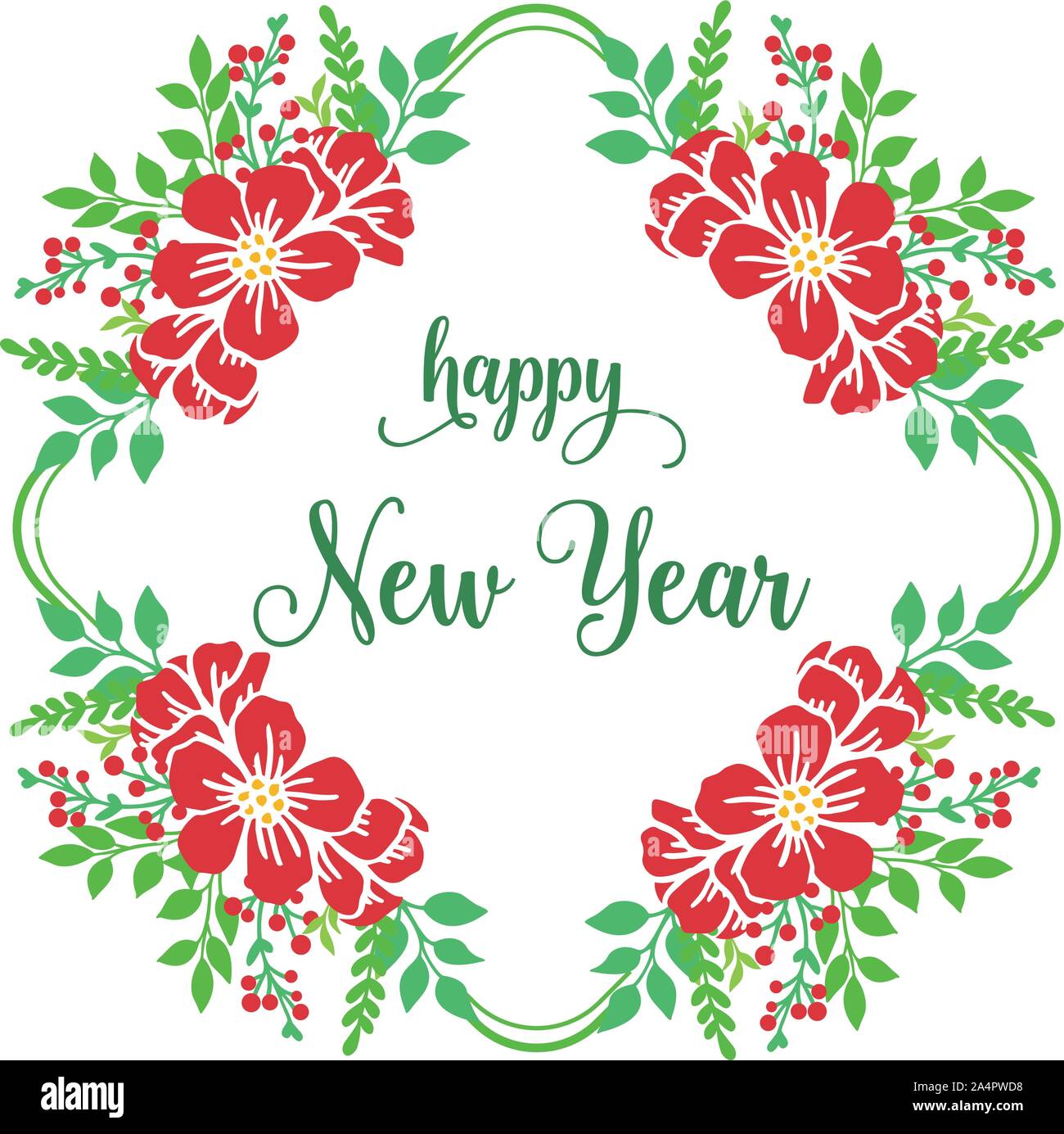 Invitation card happy new year, with abstract red wreath frame. Vector ...