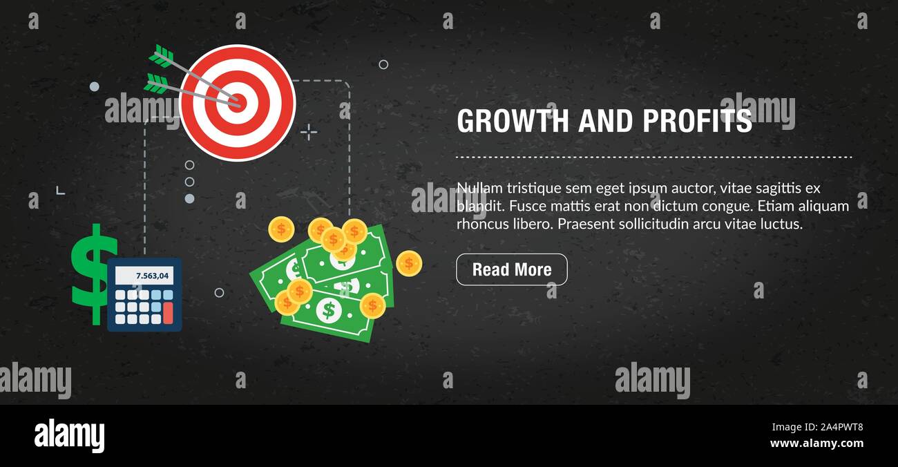 Growth and profits concept banner internet with icons in vector. Web ...