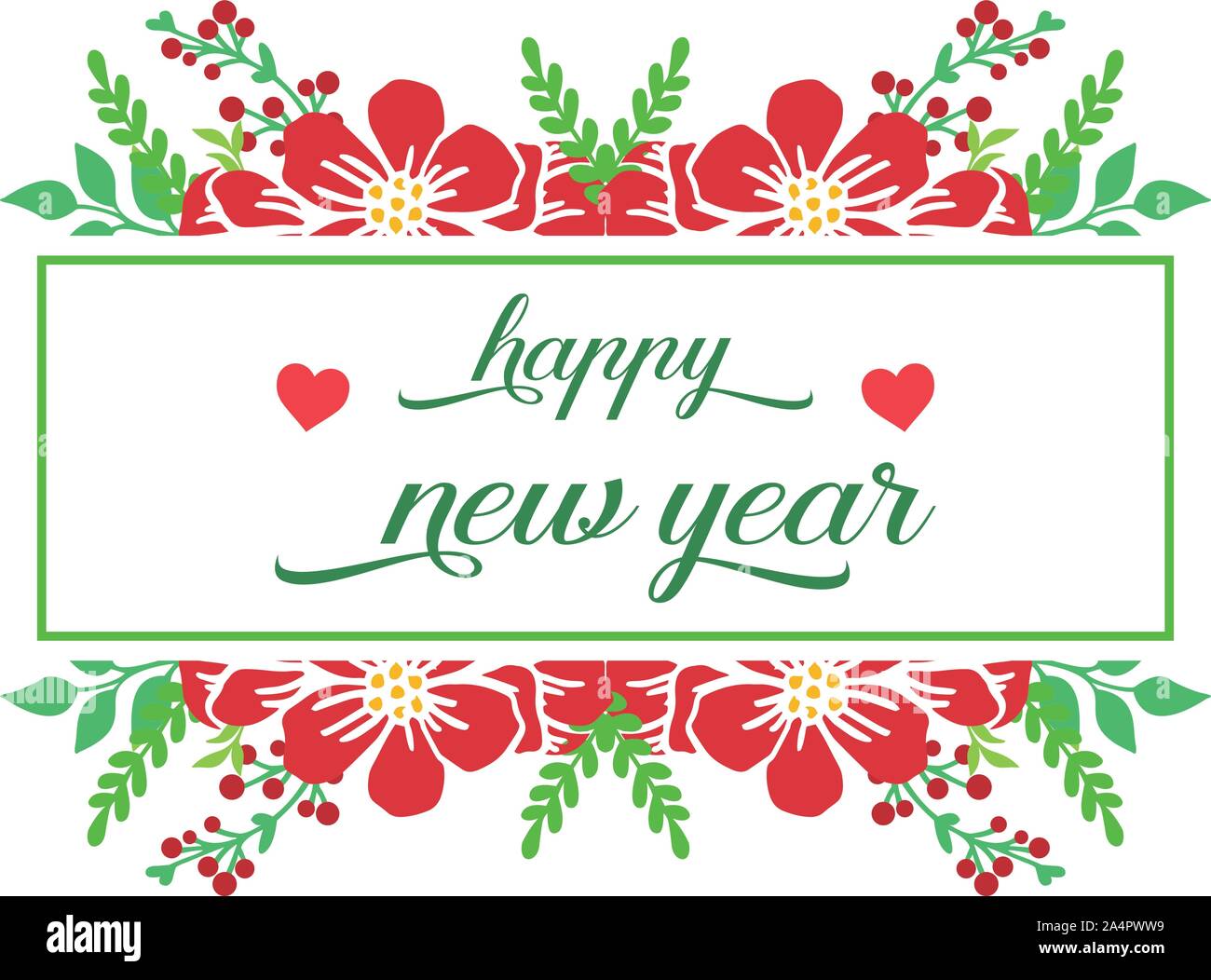 Template of card happy new year, with art of red flower frame. Vector ...