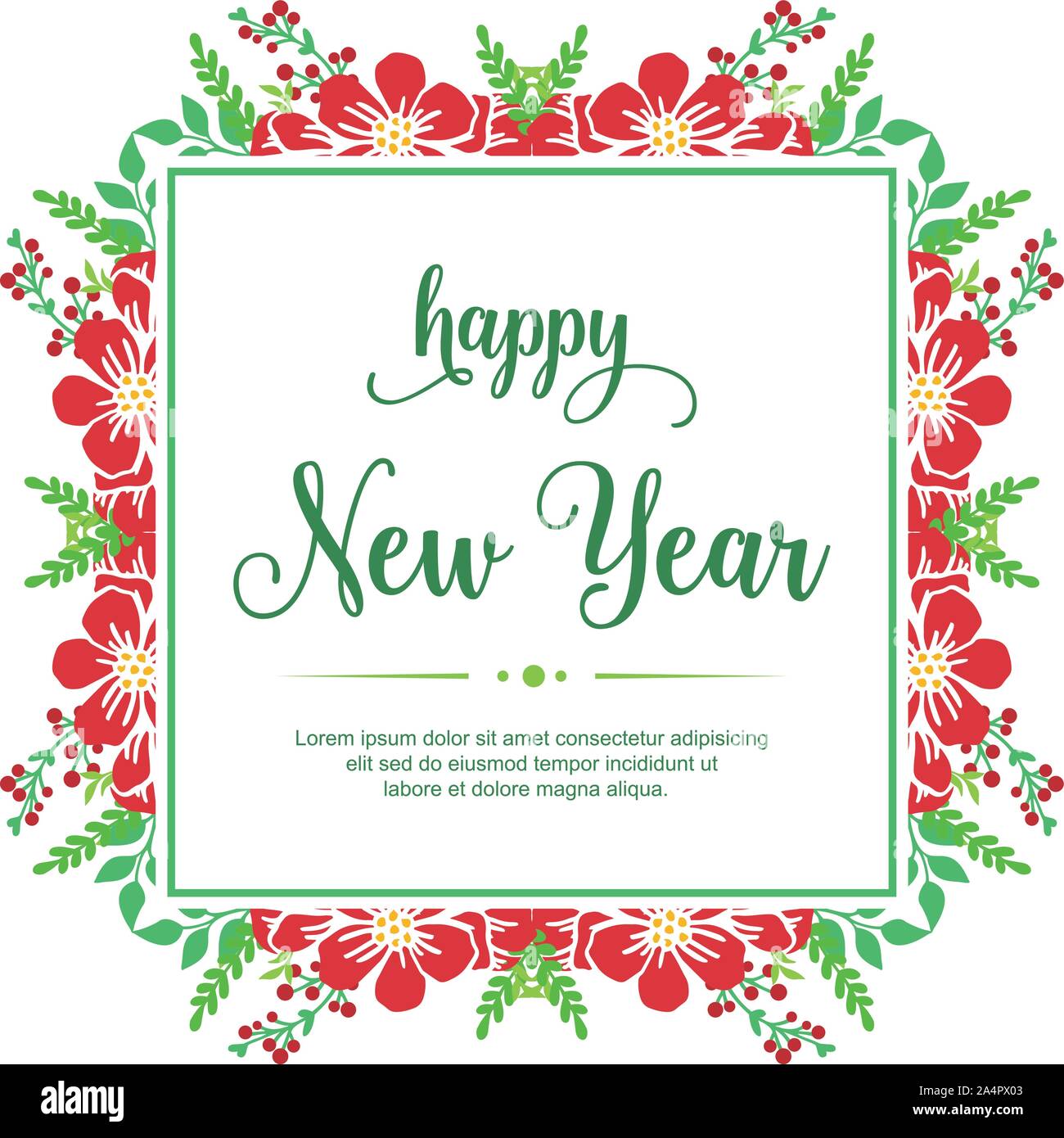 Template of card happy new year, with art of red flower frame. Vector ...