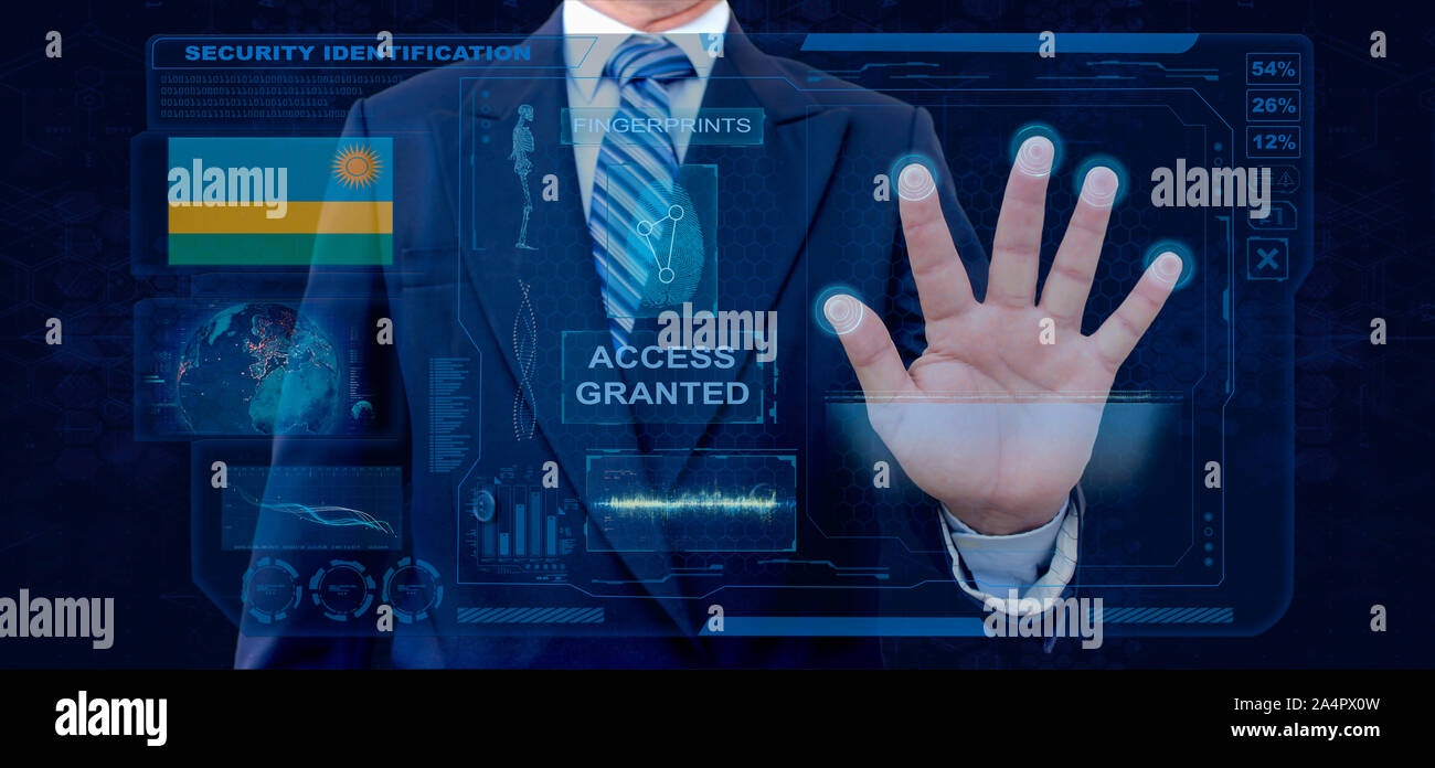 Finger Print Biometric Scanning Identification System. Businessman scan ...
