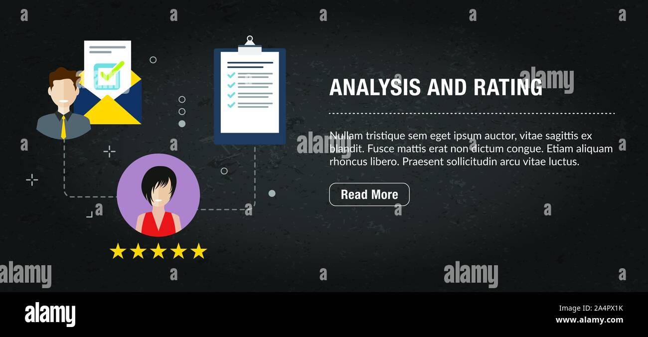 Analysis and rating, banner internet with icons in vector. Web banner ...