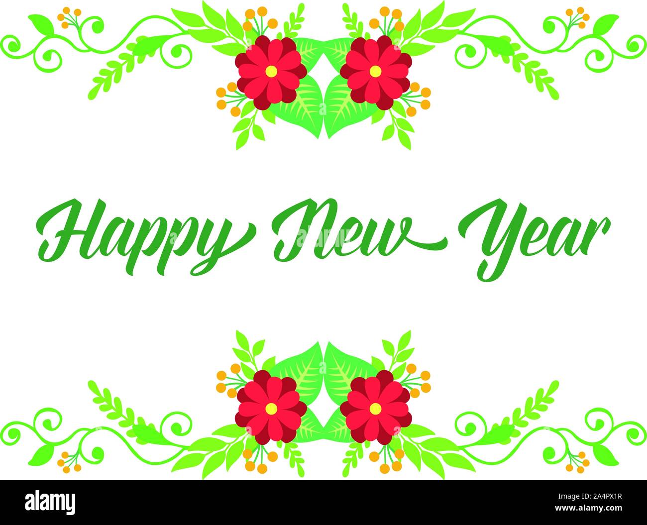 Card happy new year, with beautiful red flower frame. Vector Stock ...
